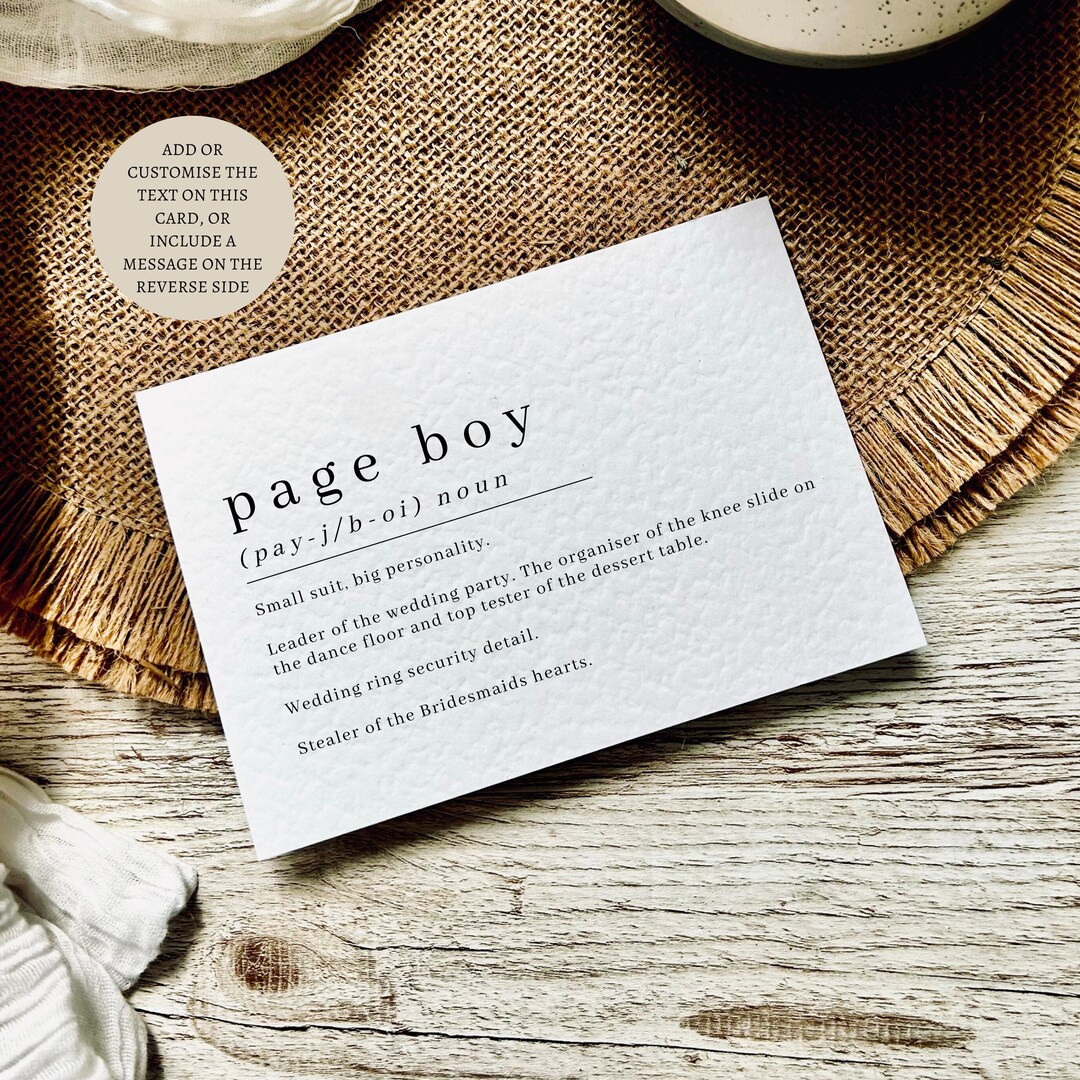 Page Boy Definition Card Will You Be My Page Boy, Thank You Gift for ...