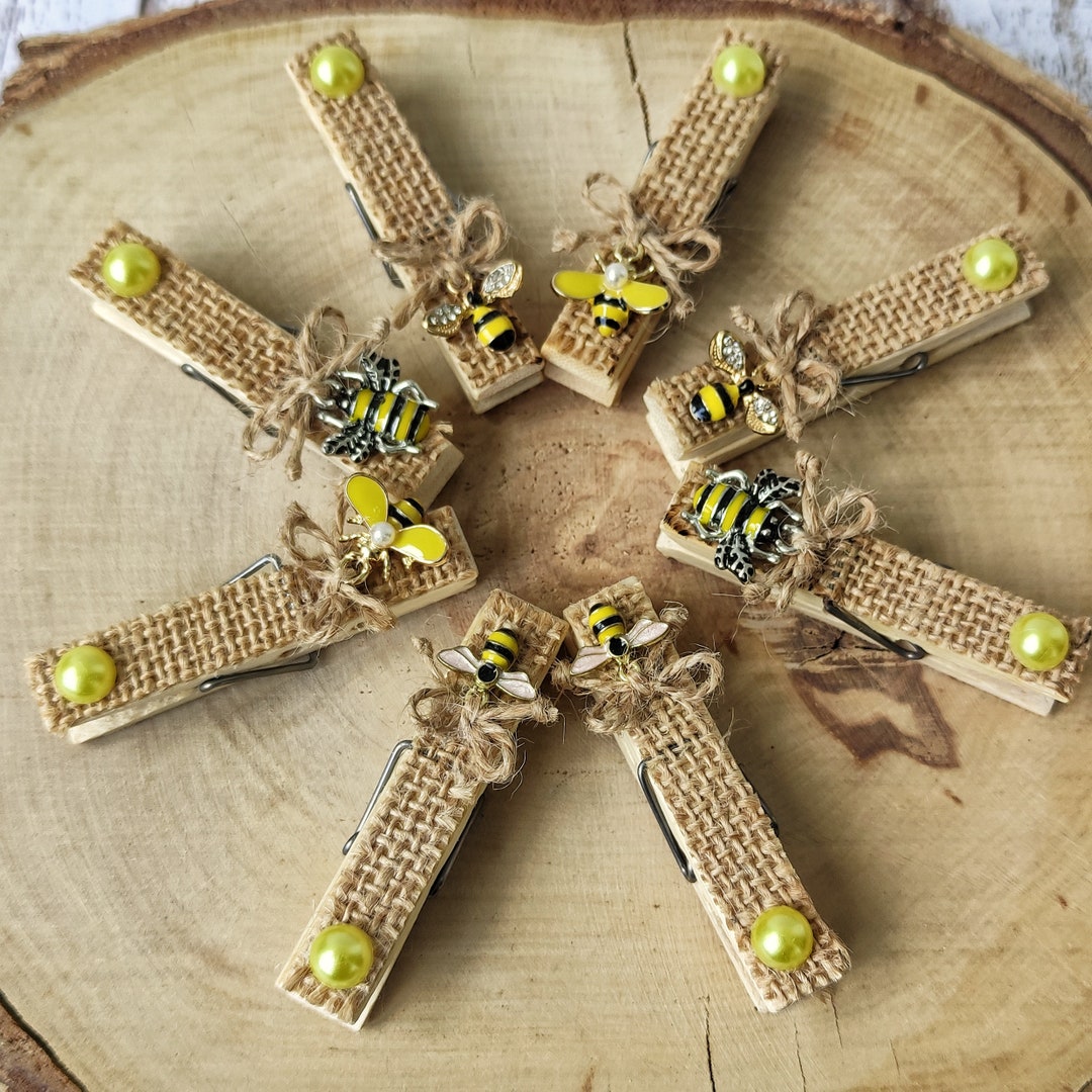 Bee Clothespin Tag Holder, Decorative Clothes Pins, Rustic Photo Clips ...