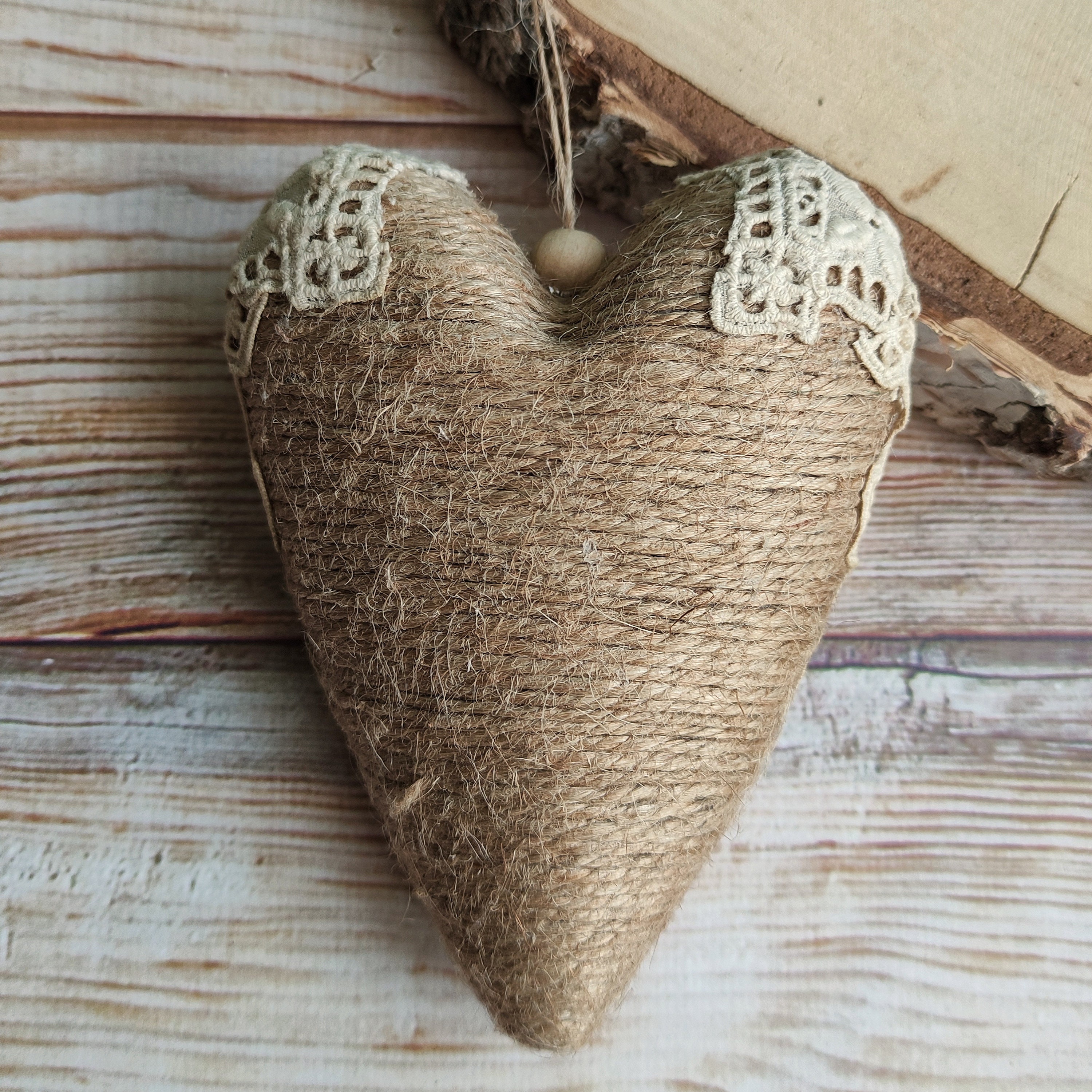 Hanging Heart Ornament Rustic Jute Wrapped Heart Farmhouse Hanging Heart Ornament Rustic Jute Wrapped Heart Farmhouse