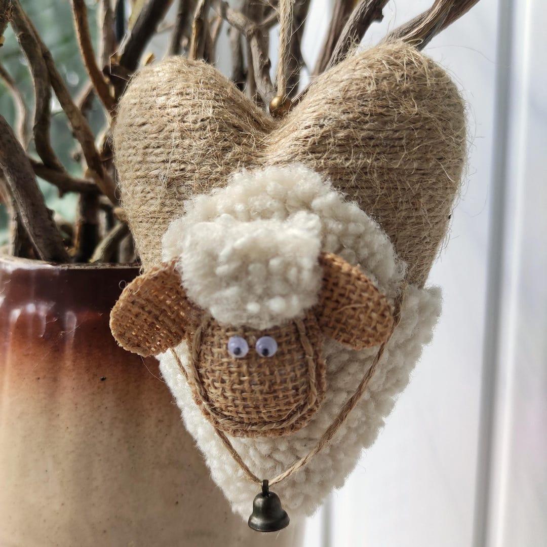 Farmhouse Hanging Sheep Heart Rustic Ornament Farm Sheep Decor Door ...