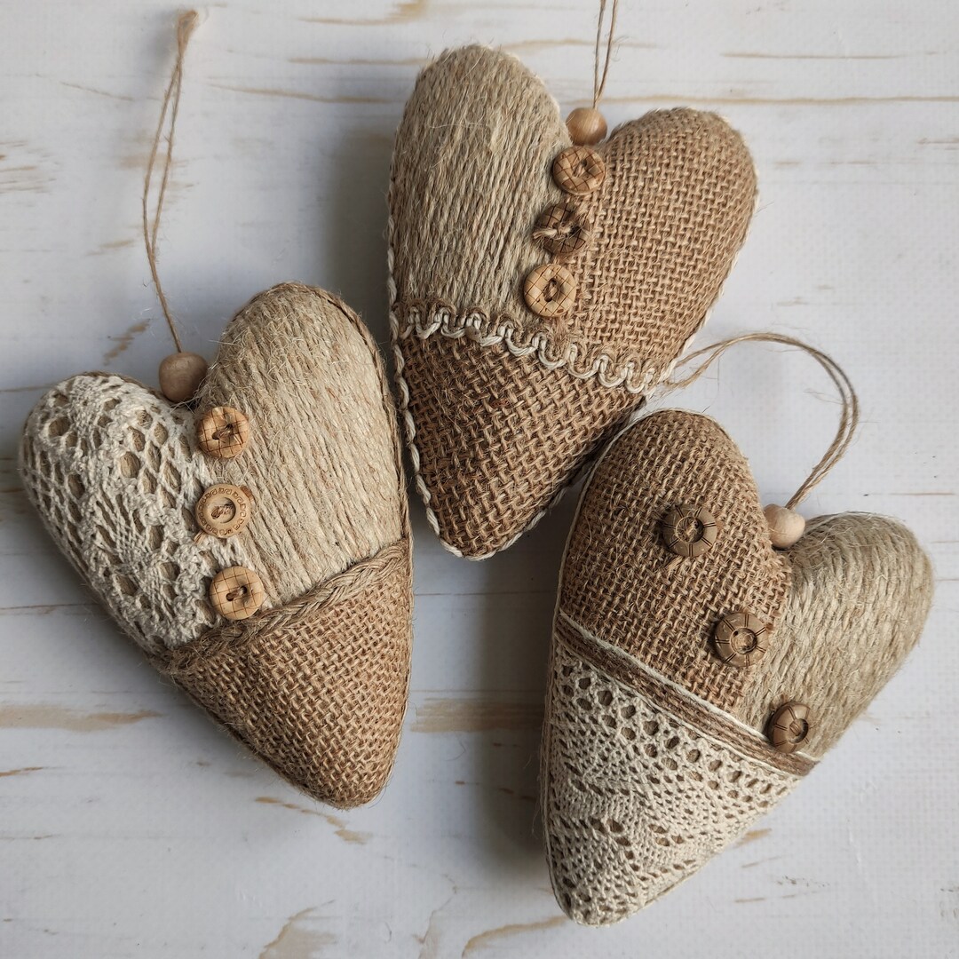 Hanging Hearts Set of Three Rustic Hearts Ornaments Tiered Tray Decor ...