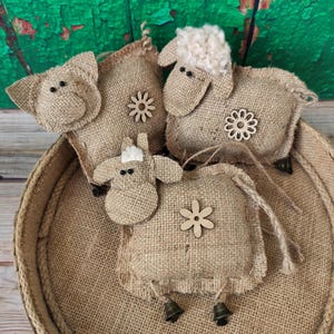 Primitive Burlap Cow Sheep Pig, Set of 3 Farmhouse Hanging Rustic ...