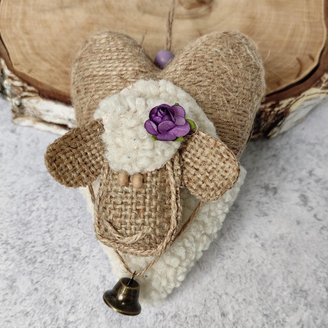 Hanging Heart Sheep Rustic Jute Wrapped Heart Ornament Sheep Ornament ...