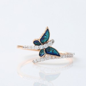 Flare Blue Butterfly Diamond Ring, Swirl Style Italian Blue & White ...