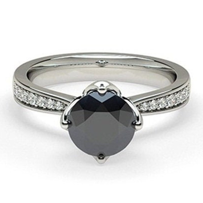 Black Solitaire Ring - Etsy