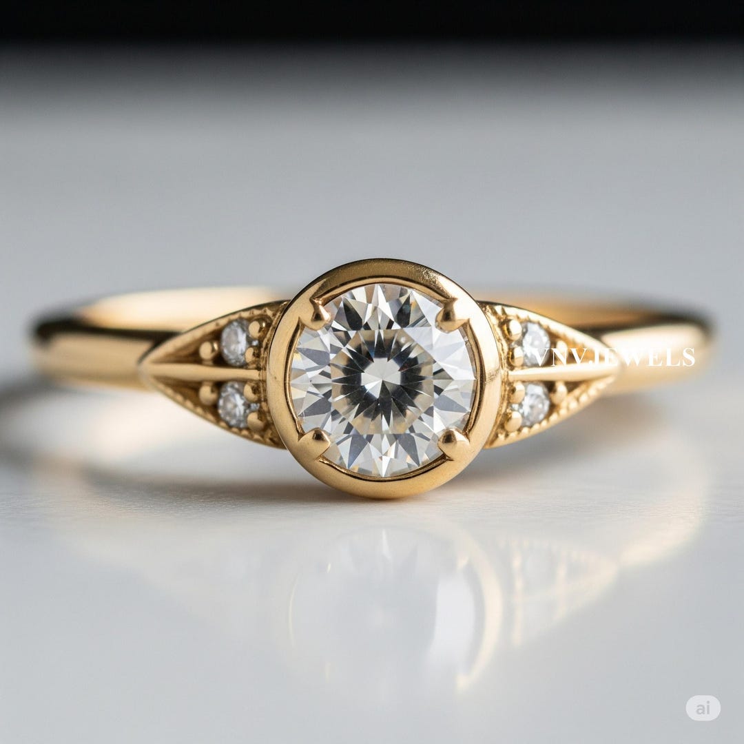 Vintage Style Art Deco Ring, Bezel Set Milgrain Ring, Five Stone Ring ...