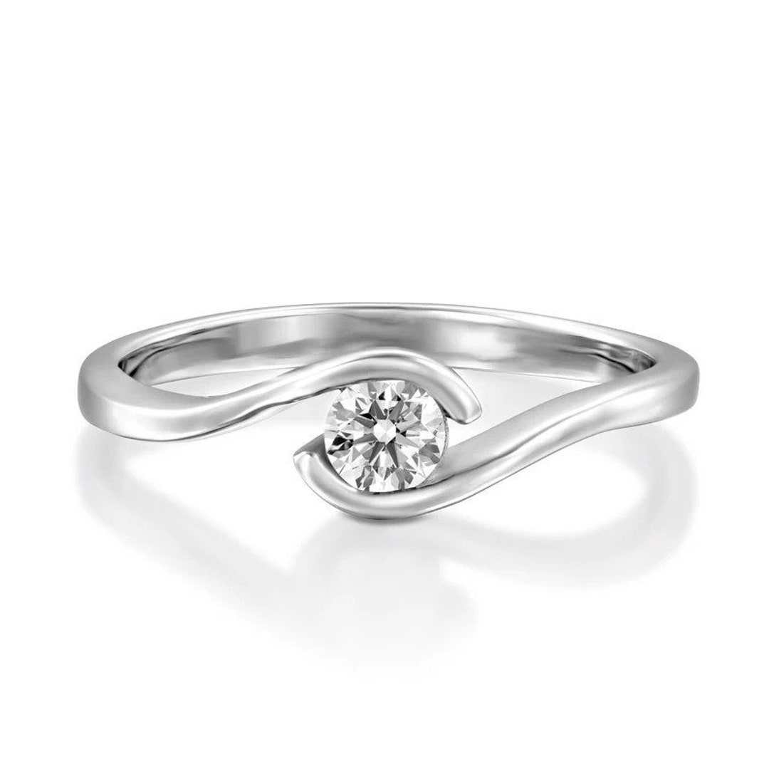 Bypass Swirl Engagement Ring, 0.5 Ct Round Cut Lab Grown Diamond ...