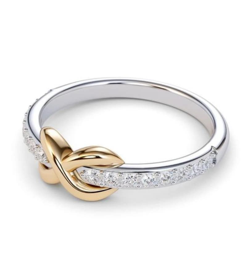 Infinity Knot Diamond Ring, Two Tone Wedding Ring, Round Cut Diamond ...