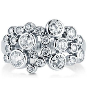 Bubble Bezel Set Diamond Ring, Cluster Style Ring, 3CT Round Moissanite ...