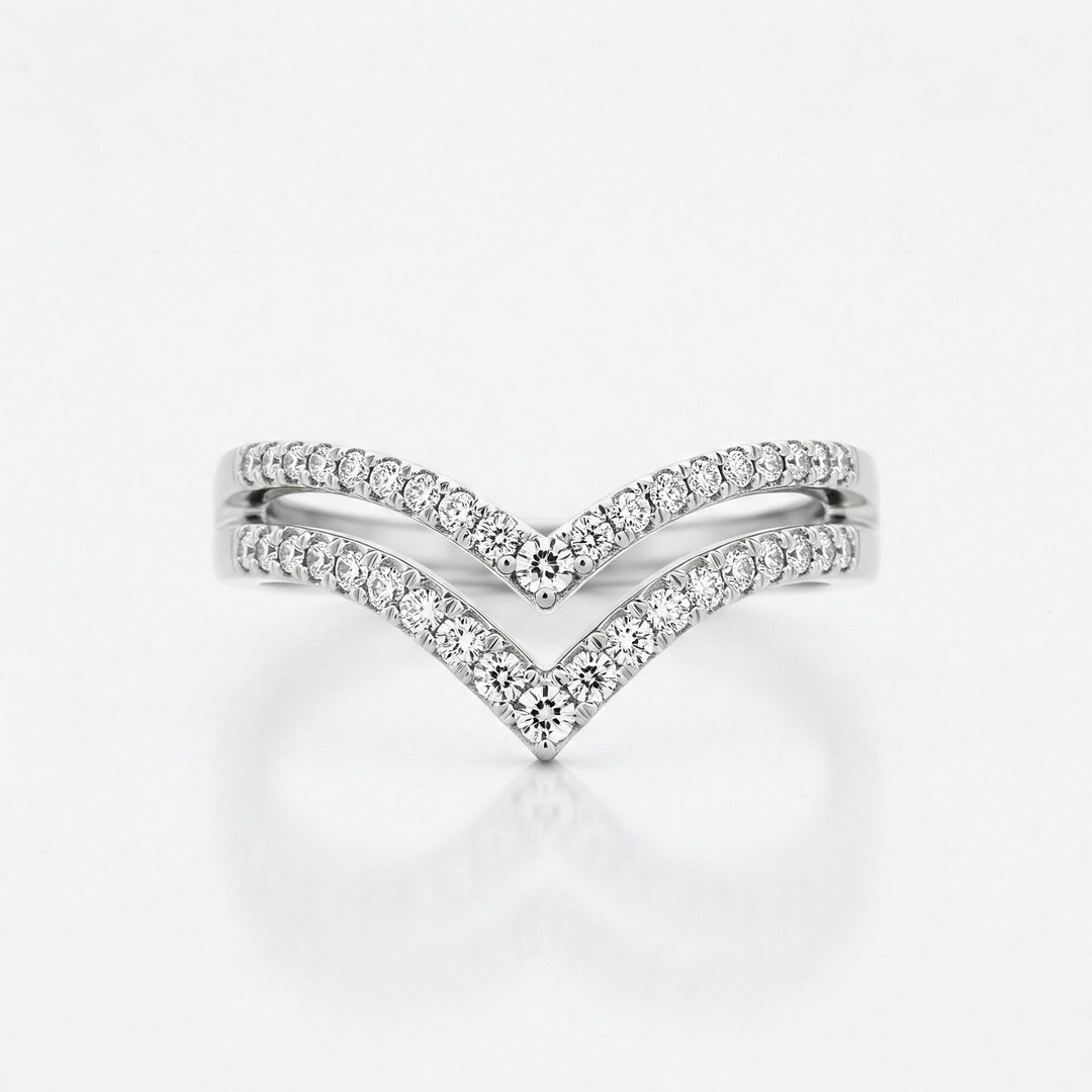 Double V Shape Wedding Band, Double Chevron Curved Ring, Dainty ...