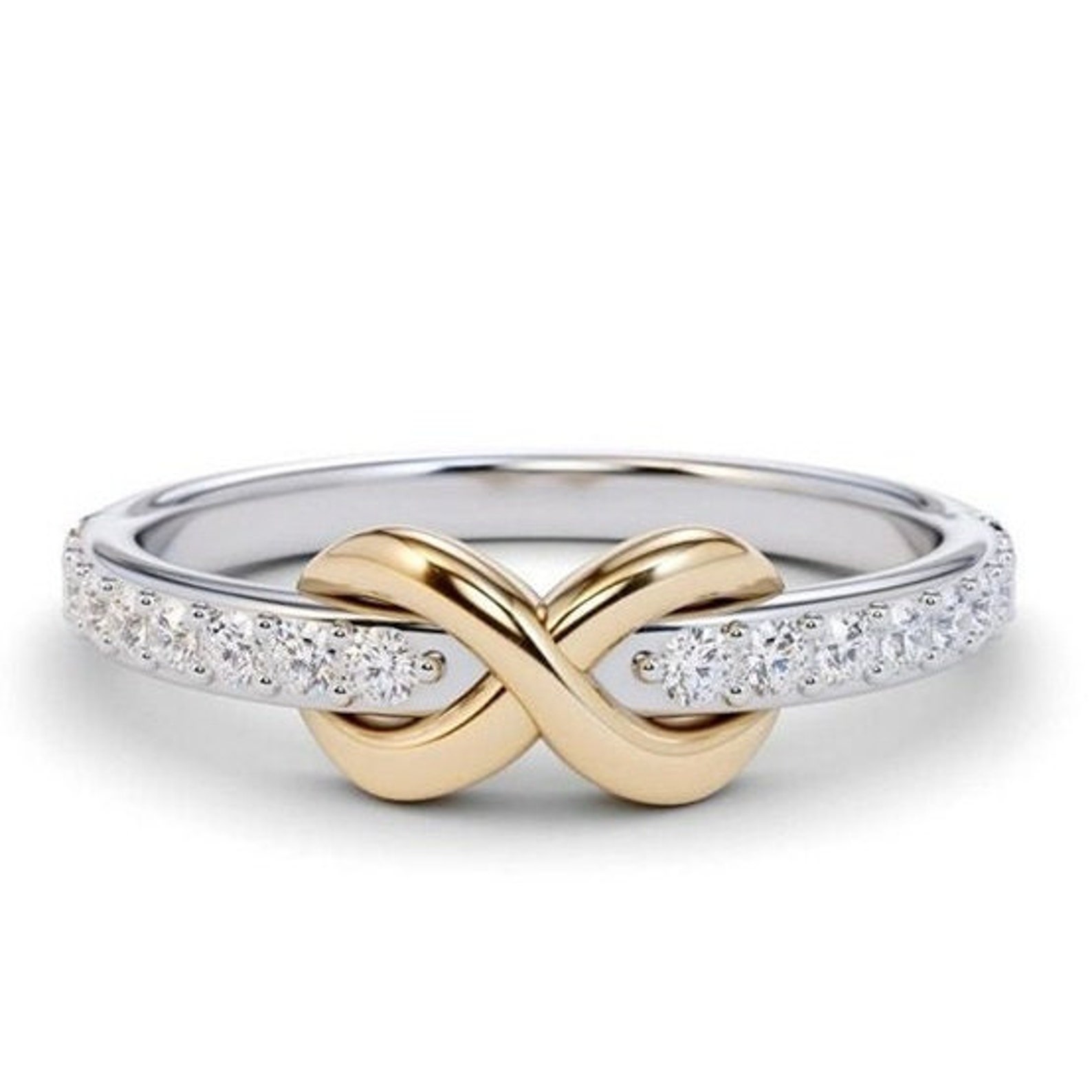 Infinity Knot Diamond Ring, Two Tone Wedding Ring, Round Cut Diamond ...