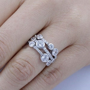 Bubble Bezel Set Ring, Three Row Diamond Scatter Ring, Raindance Style ...