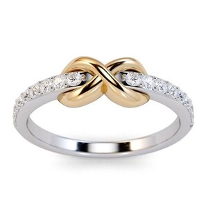 Infinity Knot Diamond Ring, Two Tone Wedding Ring, Round Cut Diamond ...