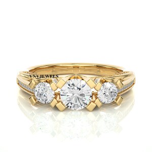 Trilogy Lab Grown Engagement Ring, Scalloped Diamond Ring, Solitaire ...