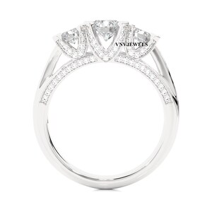 Trilogy Lab Grown Engagement Ring, Scalloped Diamond Ring, Solitaire ...