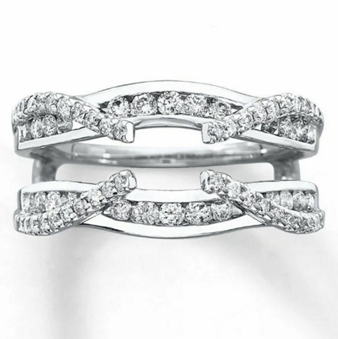 Enhancer Wrap Wedding Band, Round Cut Diamond Band, 14K Solid White ...