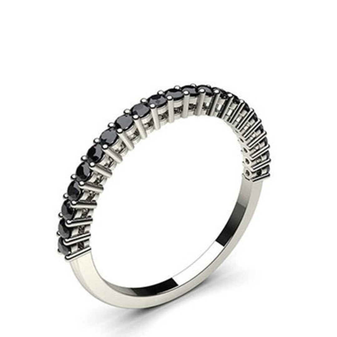 Half Eternity Black Diamond Ring, Half Eternity Black Moissanite ...
