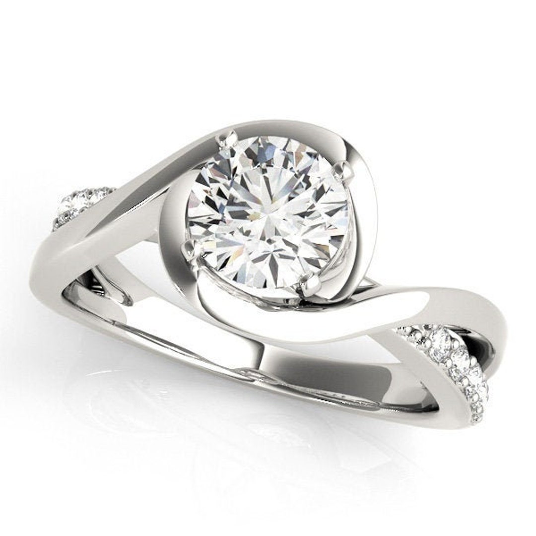 Twisted Bezel Swirl Engagement Ring, Round Moissanite Diamond Wedding ...