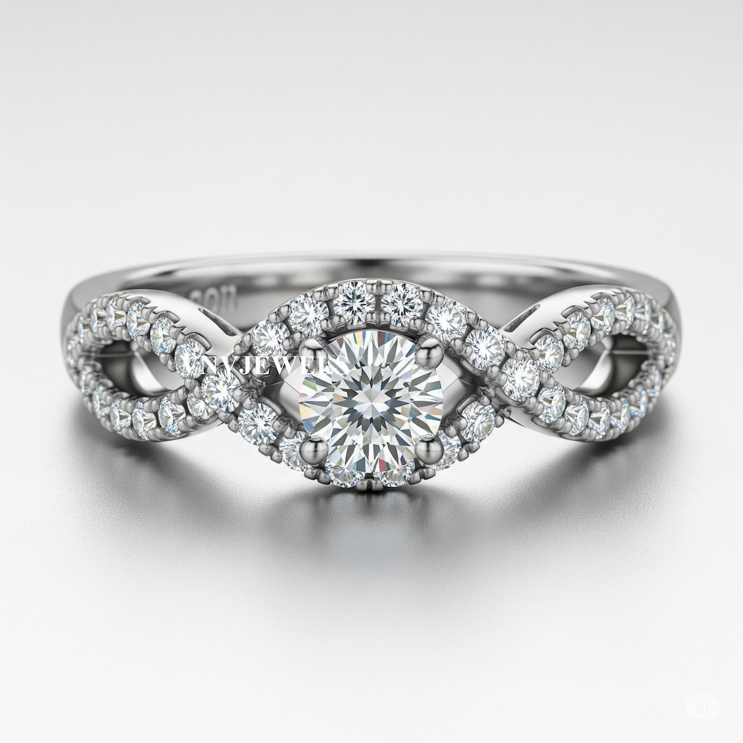 Twisted Wedding Ring, Infinity Style Ring, 0.50 Ct Round Cut Moissanite ...