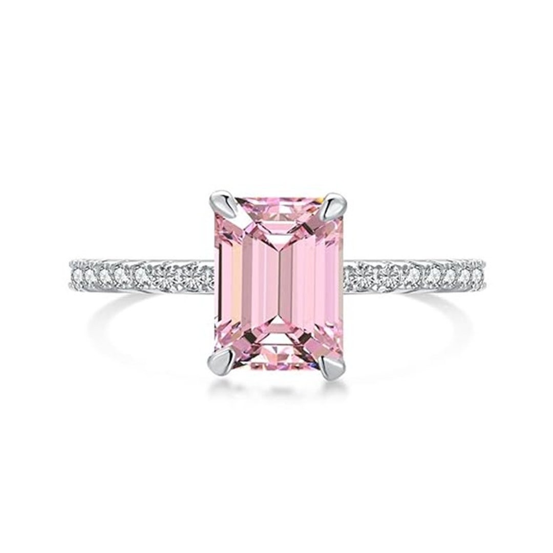 Emerald Cut Pink Diamond Ring, Solitaire With Accent Engagement Ring ...