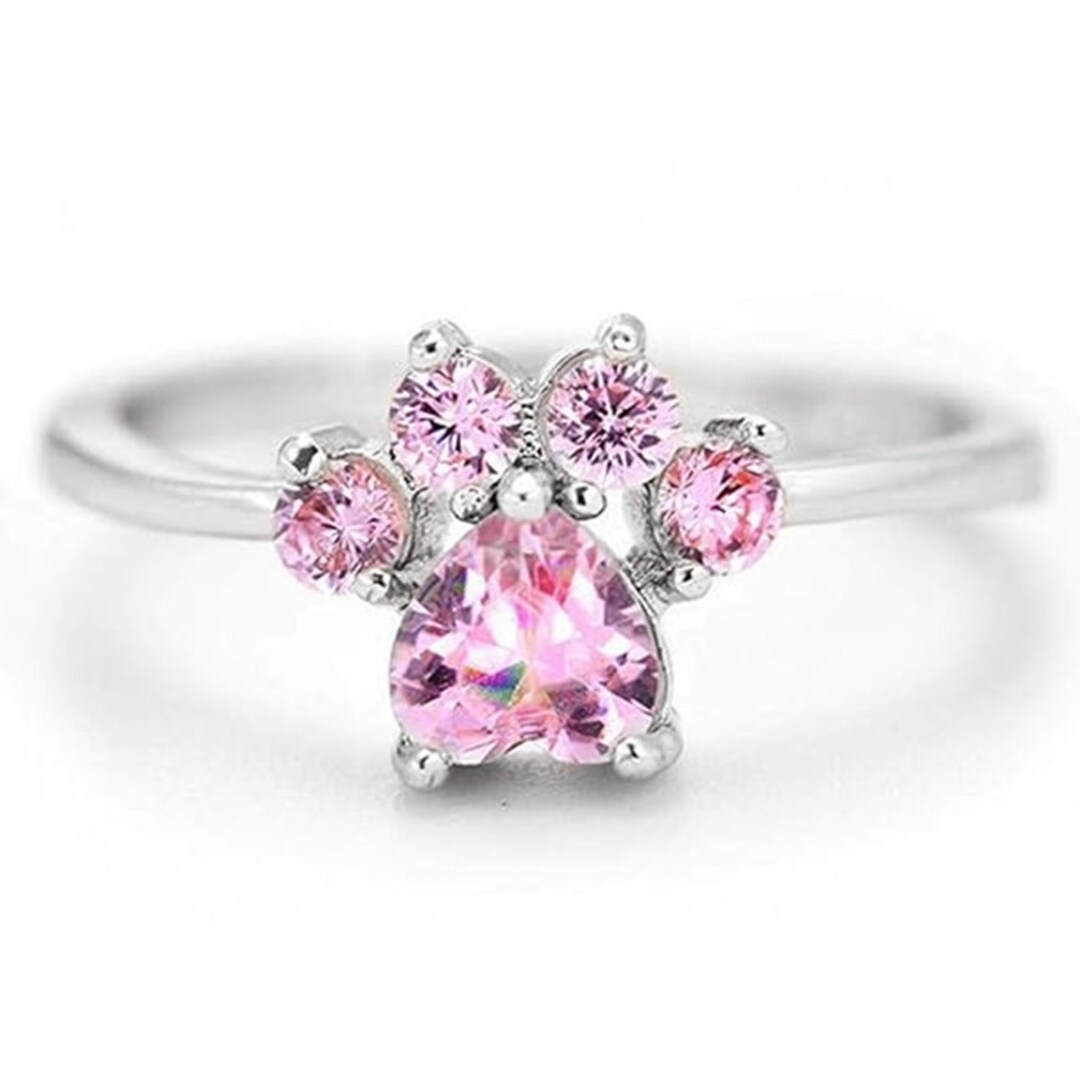 Cat Dog Paw Diamond Ring, 1ct Heart Cut Pink Diamond Dog Paw Women's ...