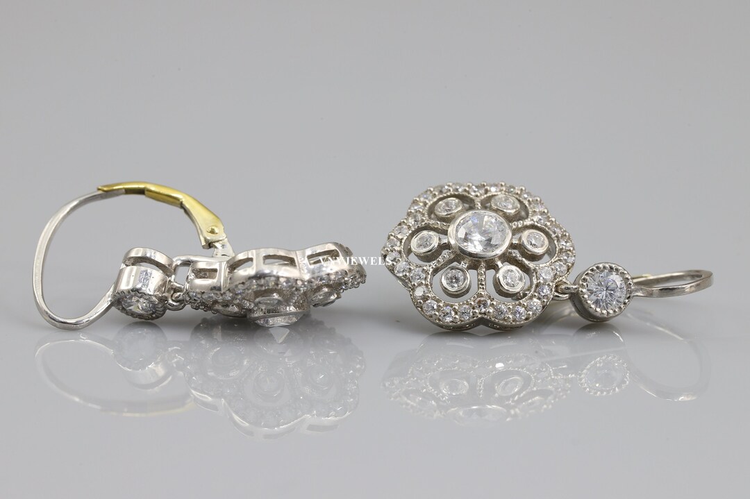 Art Deco Vintage Earrings, Bezel Set Earrings, Floral Inspired Earrings ...