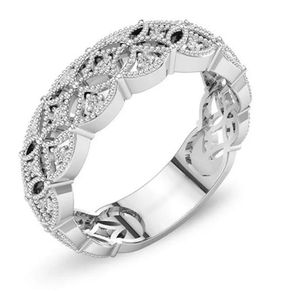 Edwardian Filigree Band, Vintage Art Deco Band, Milgrain Band, Round ...