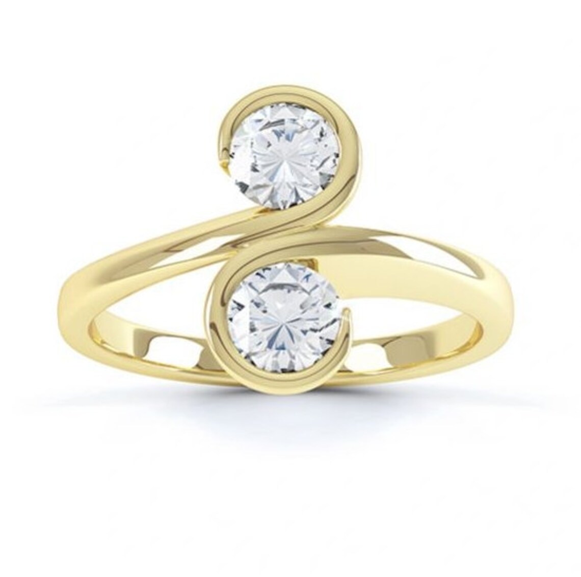 Two-stone Engagement Ring, Swirl Wedding Ring, Round Moissanite Diamond ...