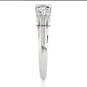 Trilogy Lab Grown Engagement Ring, Scalloped Diamond Ring, Solitaire ...