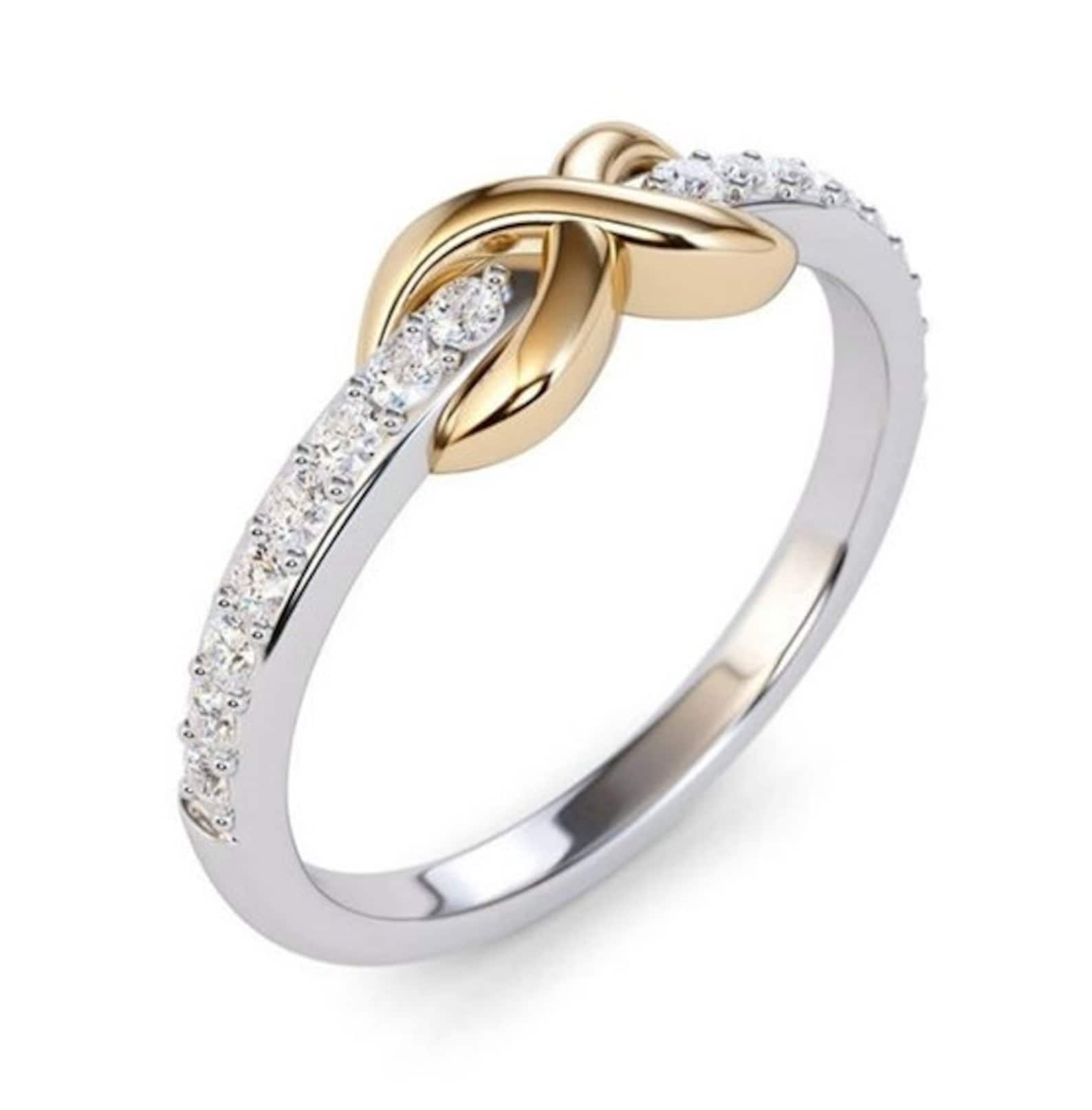 Infinity Knot Diamond Ring, Two Tone Wedding Ring, Round Cut Diamond ...