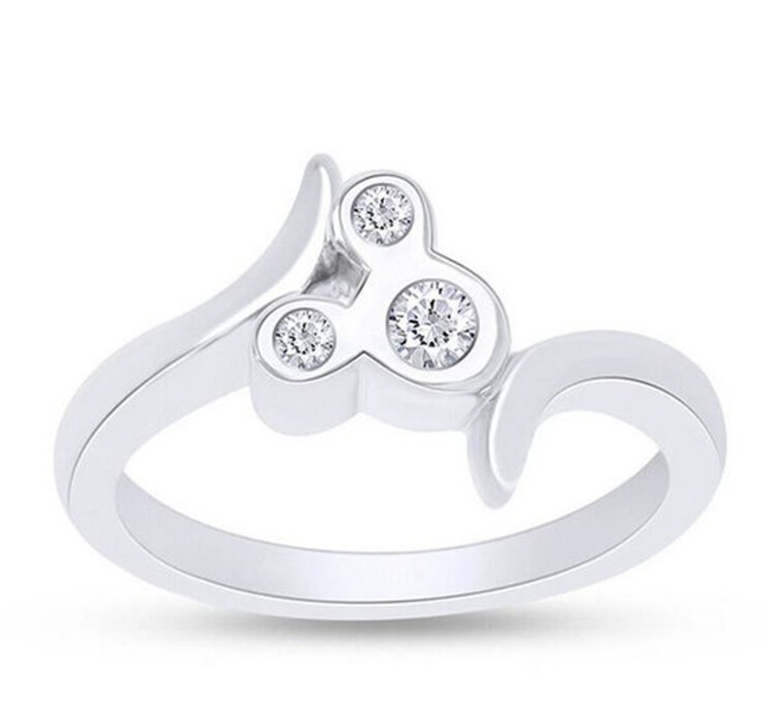Bypass Mickey Mouse Ring, Three Stone Ring, Round Cut Moissanite Three ...