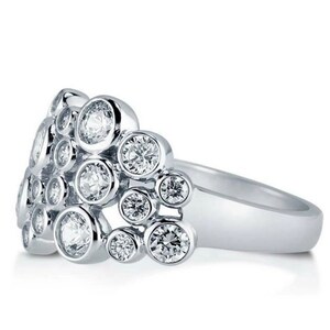 Bubble Bezel Set Diamond Ring, Cluster Style Ring, 3CT Round Moissanite ...