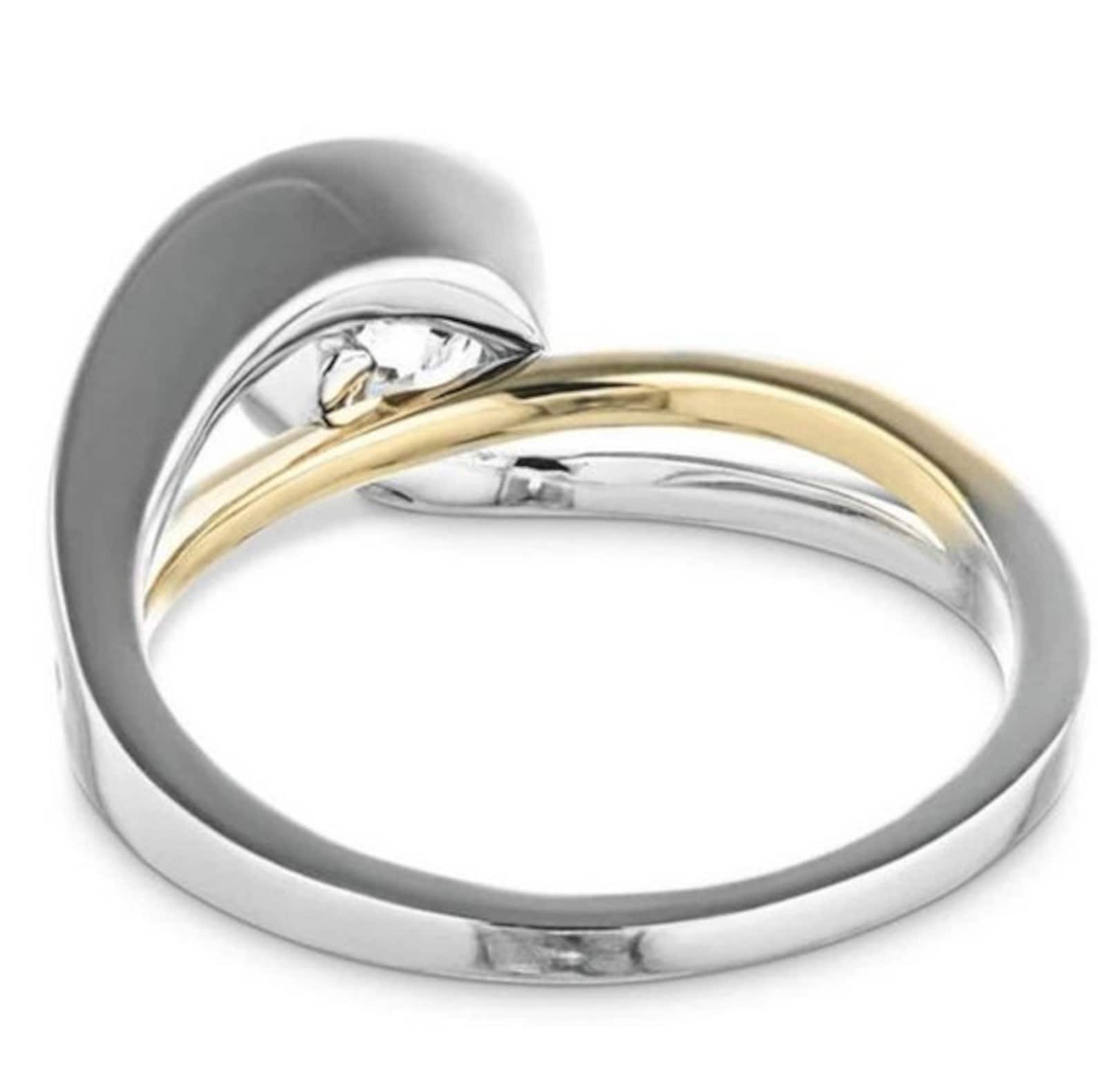 Two Tone Swirl Ring, Bezel Set Moissanite Ring, 1.5 Ct Round Cut ...