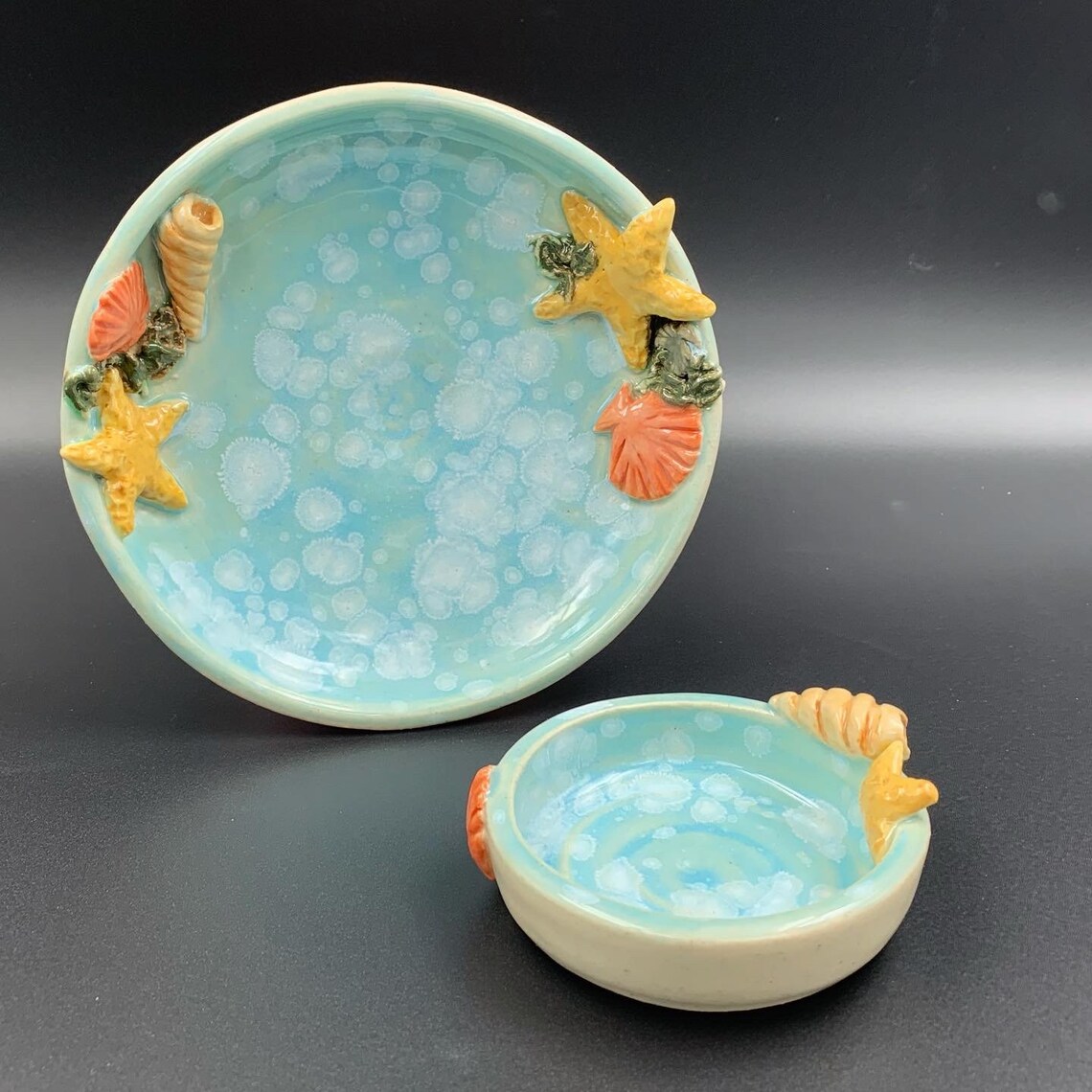 Ceramic Sea life Serving Bowl and Small Dish Set | Etsy