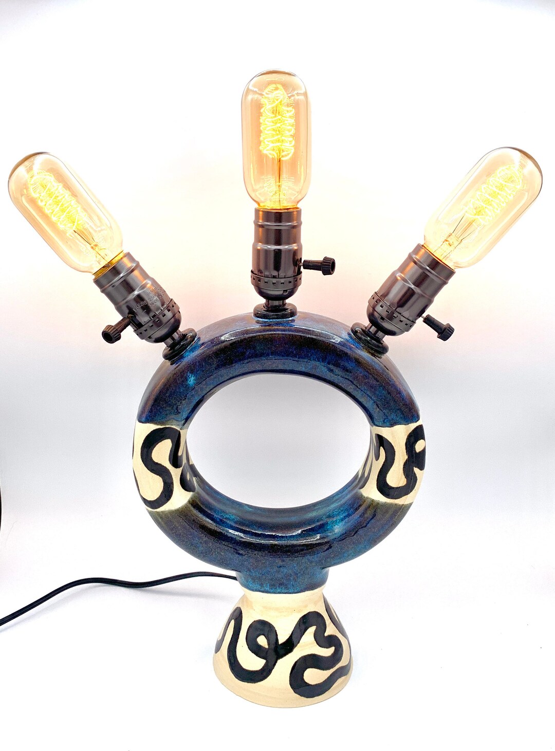 Handmade Abstract Circle Donut Table Lamp With Metallic Blue and Black ...