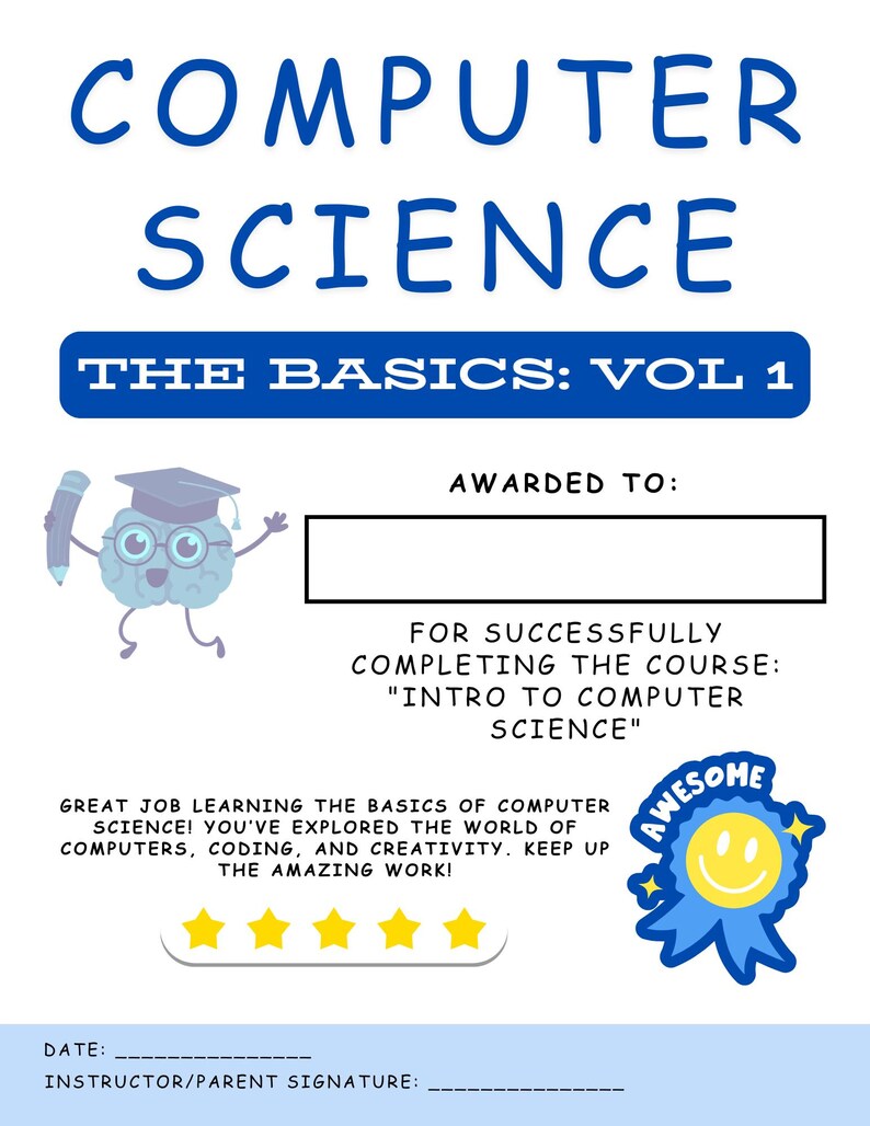 Intro to Computer Science Vol 1 Workbook for Kids | Printable Digital ...