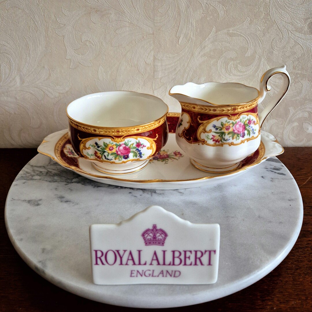Large Royal Albert Bone China England Lady Hamilton Cream Set Decorated ...