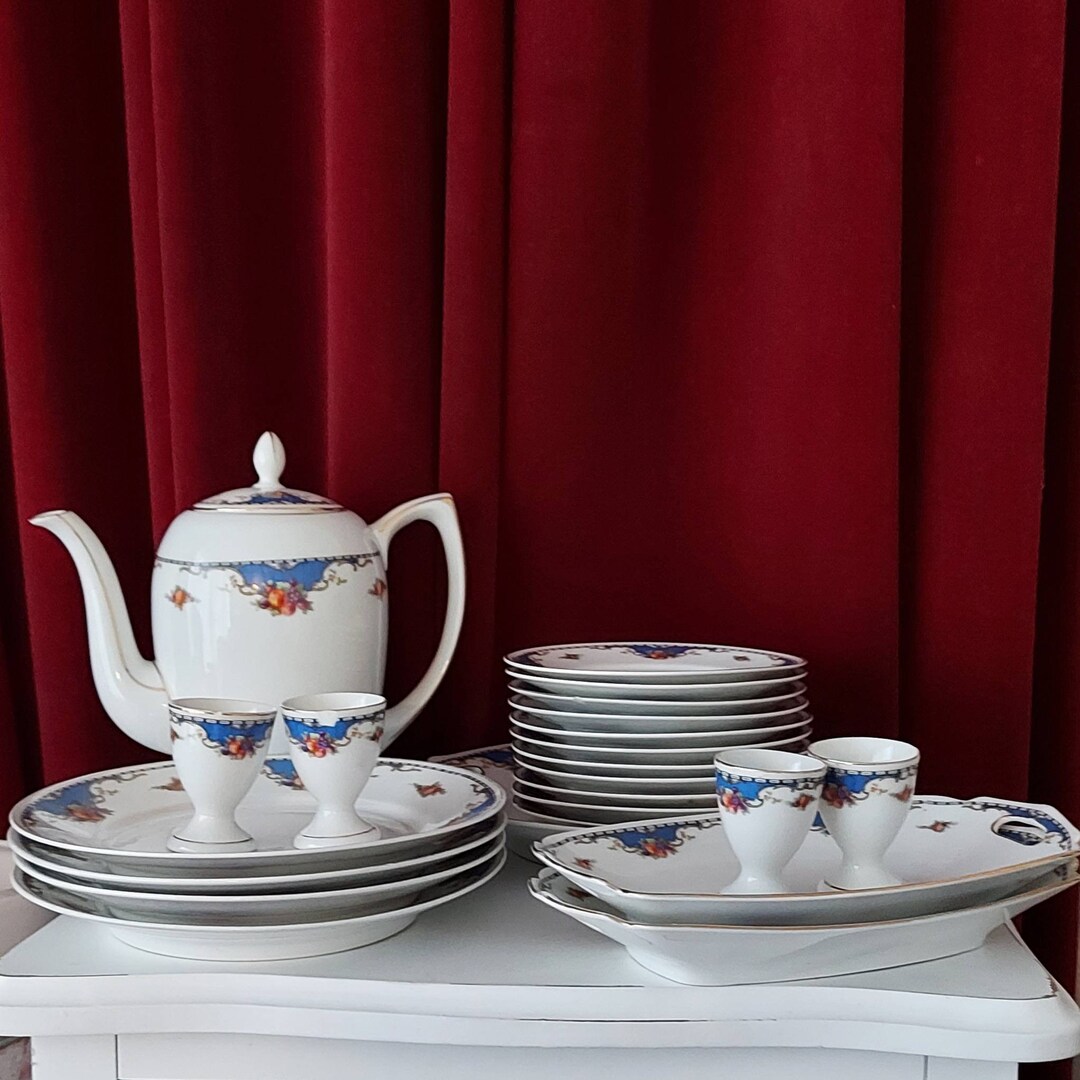 23 Piece Breakfast Crockery With Coffee Pot Pastry Set Breakfast Plates ...