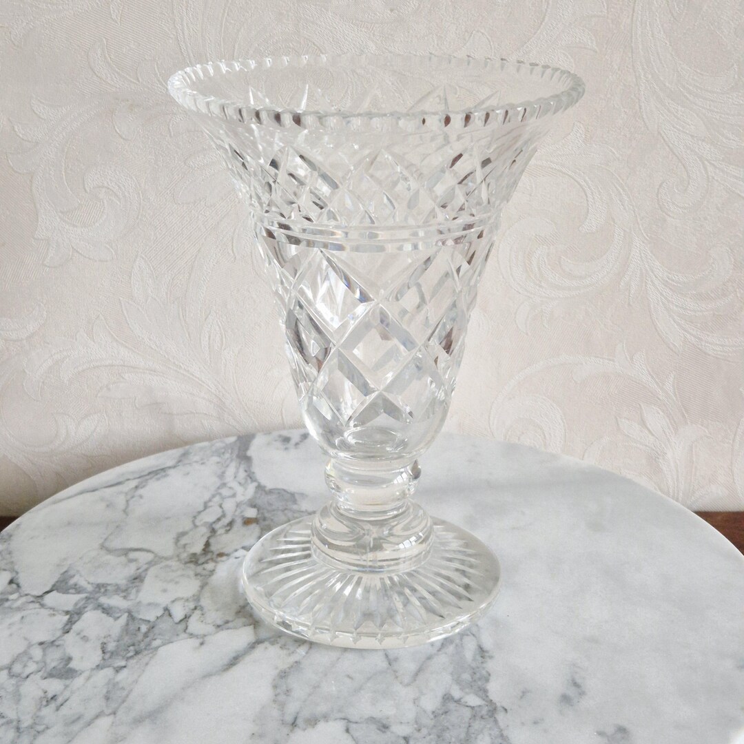 Beautiful Heavy Crystal Vase on a Foot, Decorated With Engraved Diamond ...