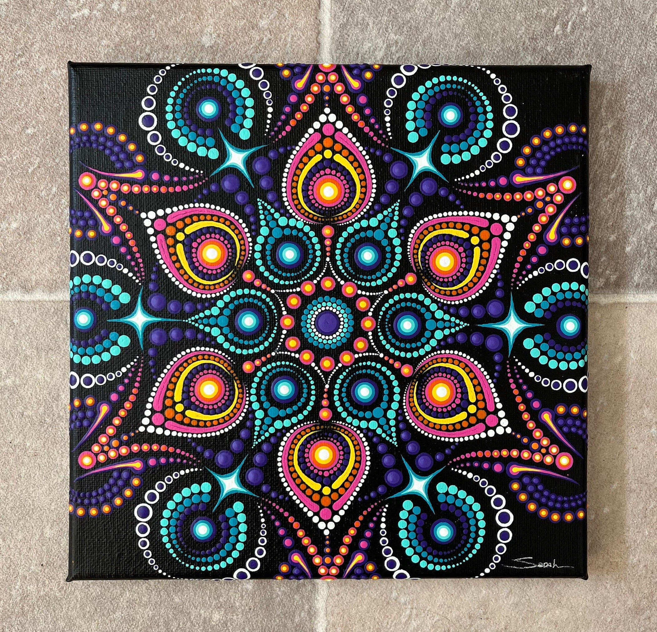 Bright and Colourful Dot Mandala Painting Original Dot Art Canvas Dot ...