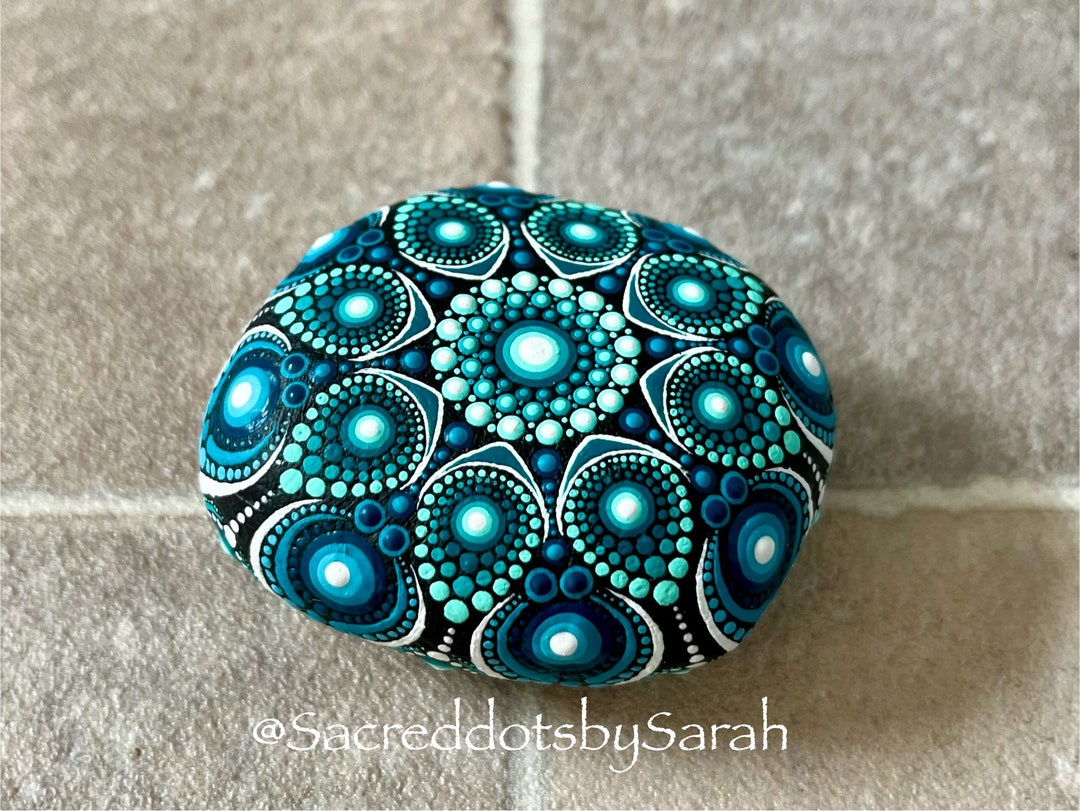 Hand Painted Dot Mandala Rock, Painted Mandala Stone Sacred Geometry ...