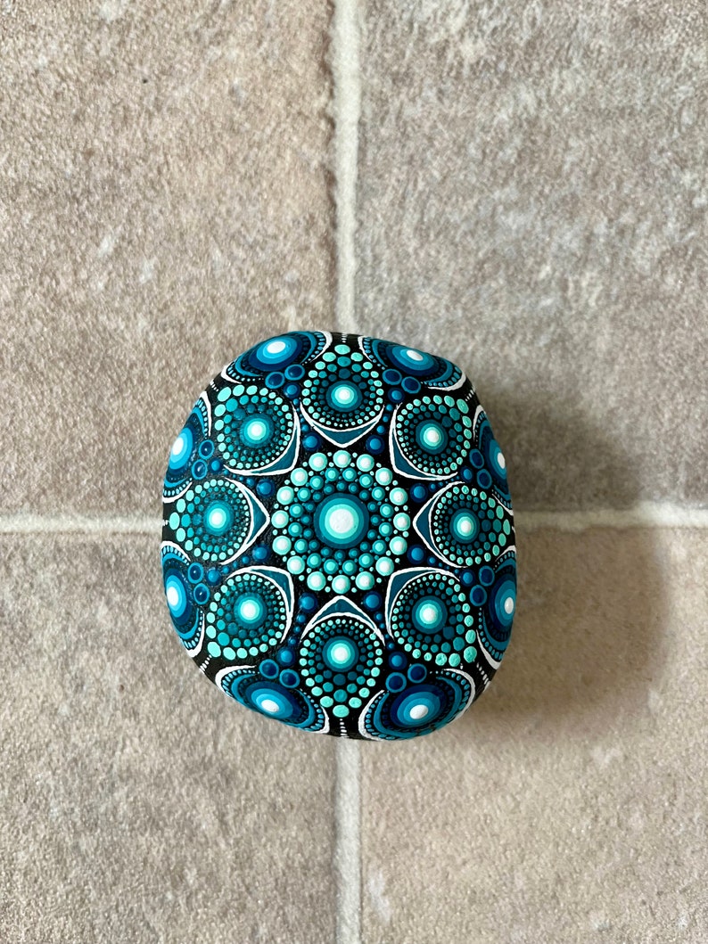 Hand Painted Dot Mandala Rock, Painted Mandala Stone Sacred Geometry ...