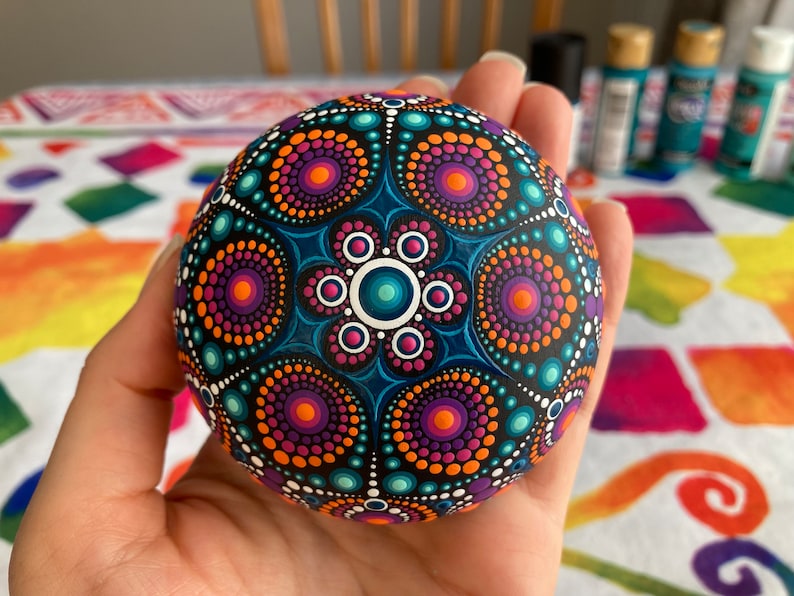 Hand Painted Dot Mandala Rock Painted Mandala Stone Mandala Dot ...