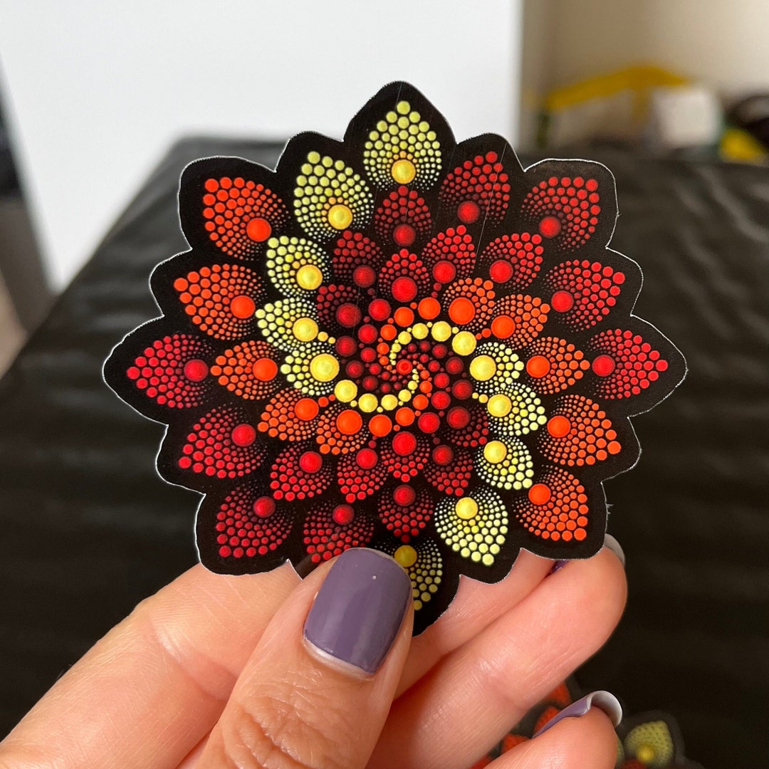 Red and Yellow Spiral Vinyl Sticker Mandala Weatherproof, Sticker Dot ...