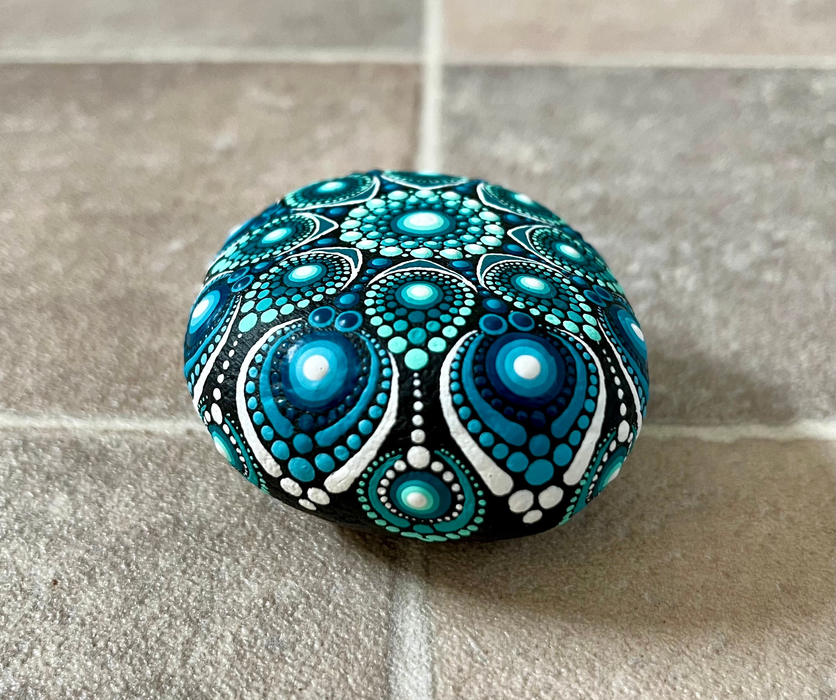 Hand Painted Dot Mandala Rock, Painted Mandala Stone Sacred Geometry ...