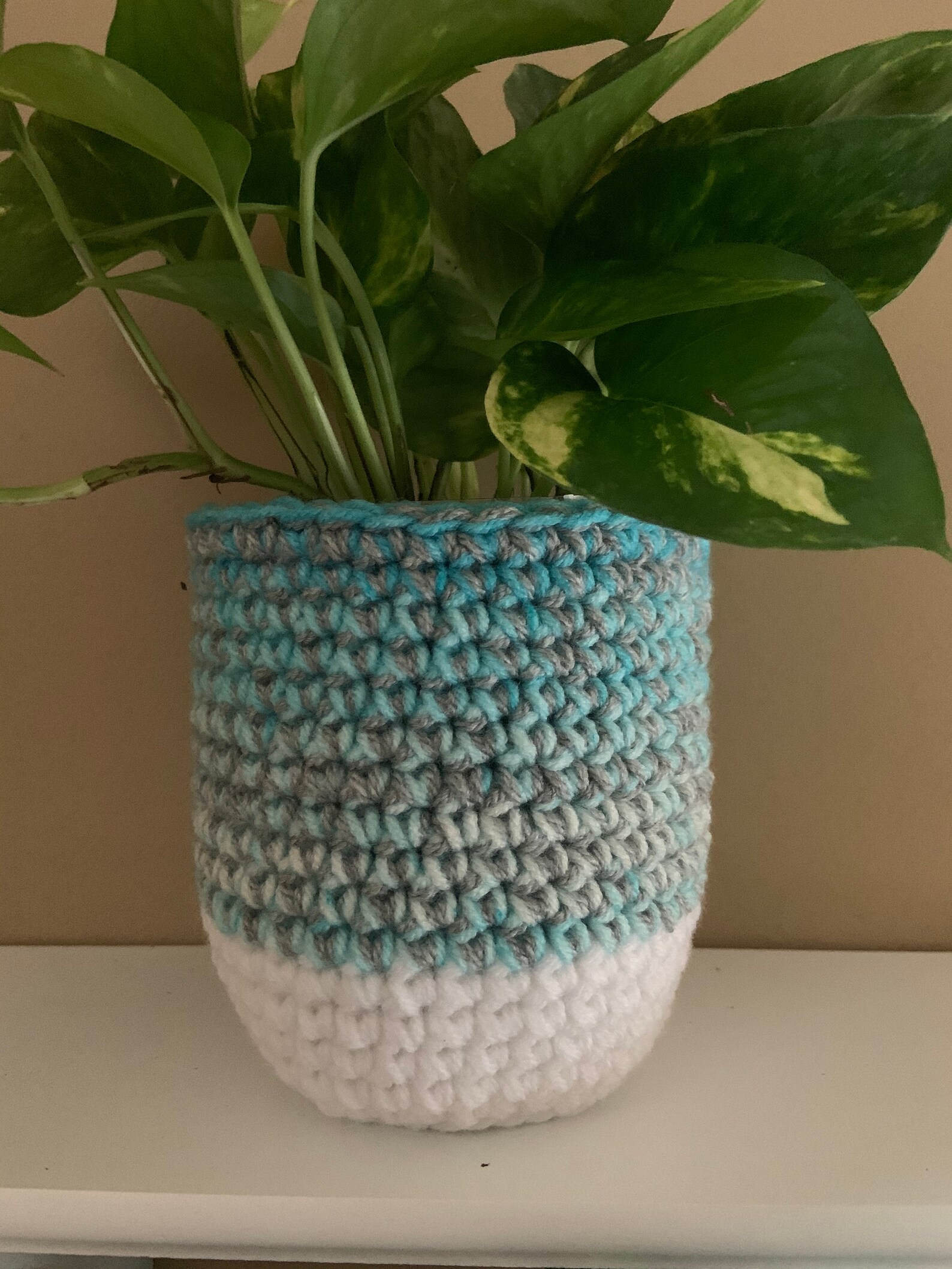 Blue, Gray White Flower Pot Unique Pots for Plants Knit Planter Macrame ...