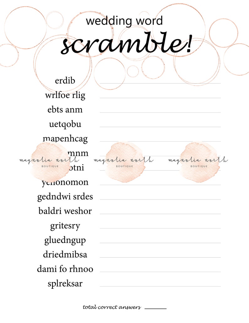 Printable Bridal Party Games Rose Gold Bubbles Design - Etsy