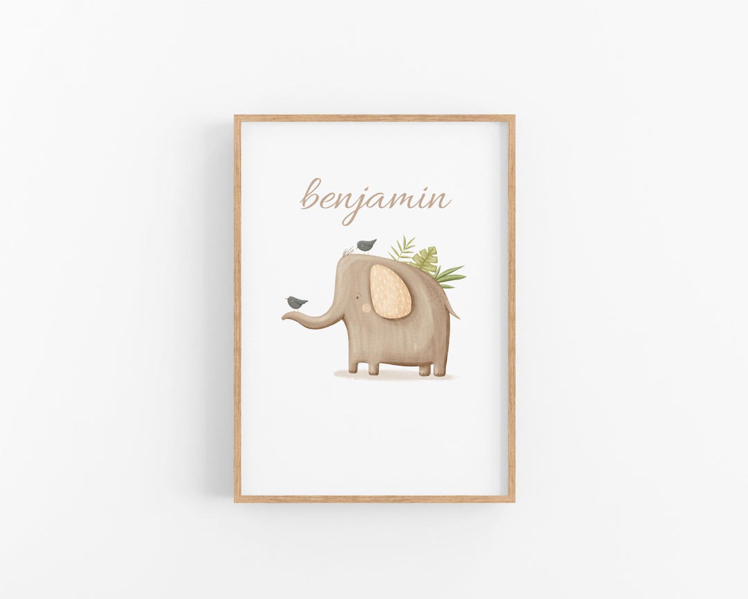 Personalized Print | Elephant and Name | Digital Wall Art | Safari ...