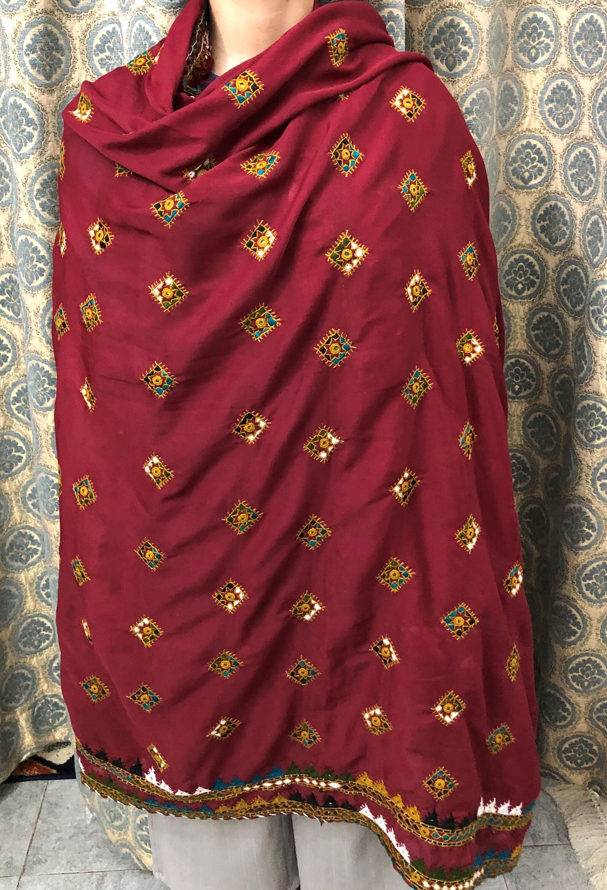 Red Handmade Shawl/ Chaddar/ Wrap Balochi Sindhi Embriodery | Etsy