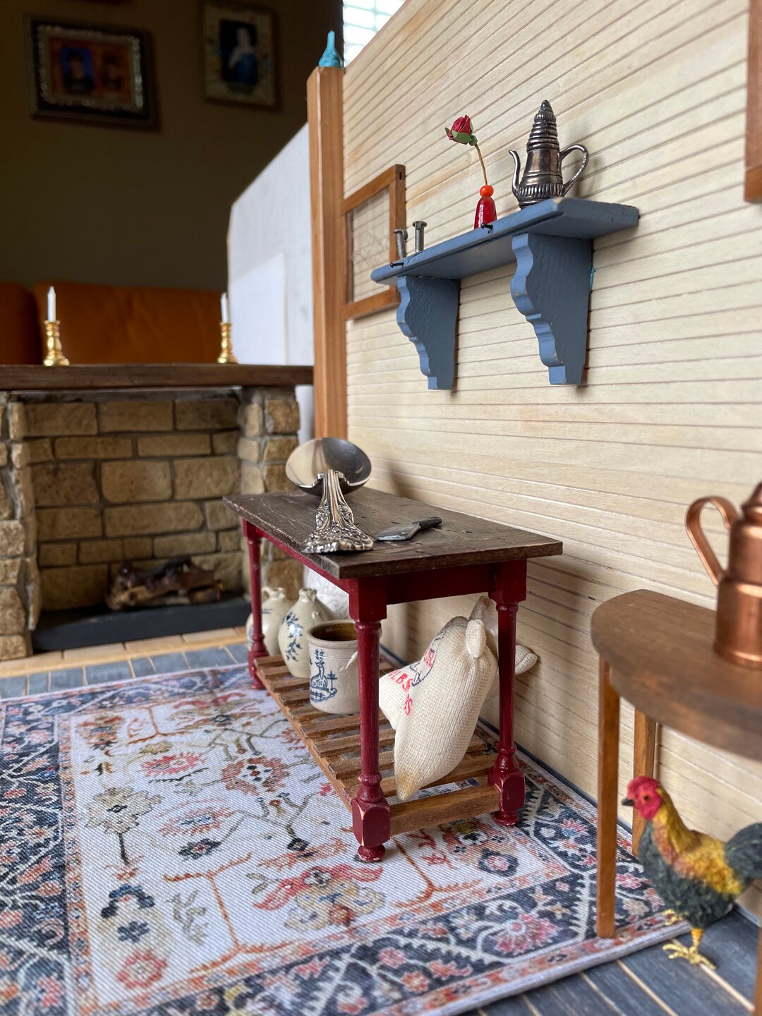 Dollhouse Miniature Rustic Kitchen Table: Distressed Wood Farmhouse ...